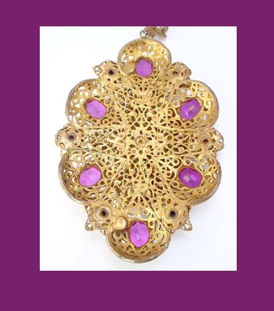 Large Royal Purple Rhinestone Filigree Necklace