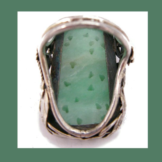 Large Carved Jade Silver Ring
