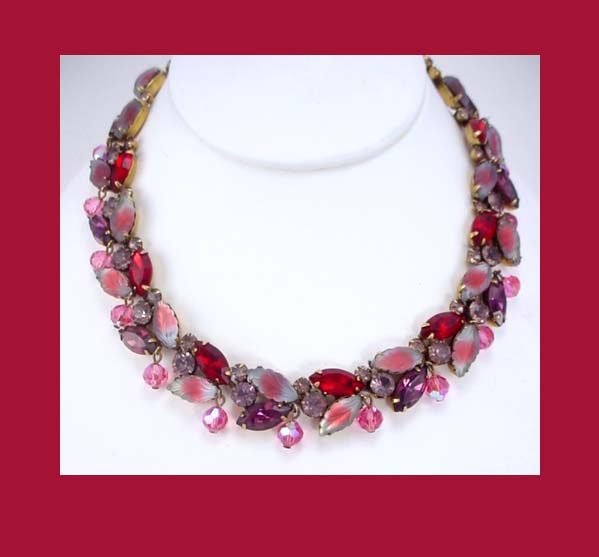 Kramer Colorful Rhinestone and Molded Leaves Necklace