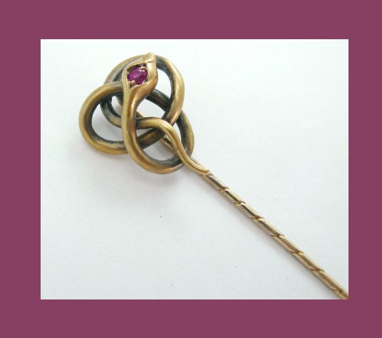 Victorian 10k Gold Snake with Ruby Stick Pin