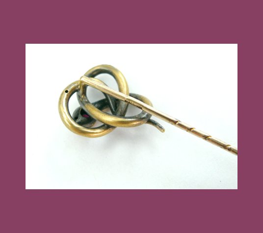 Victorian 10k Gold Snake with Ruby Stick Pin